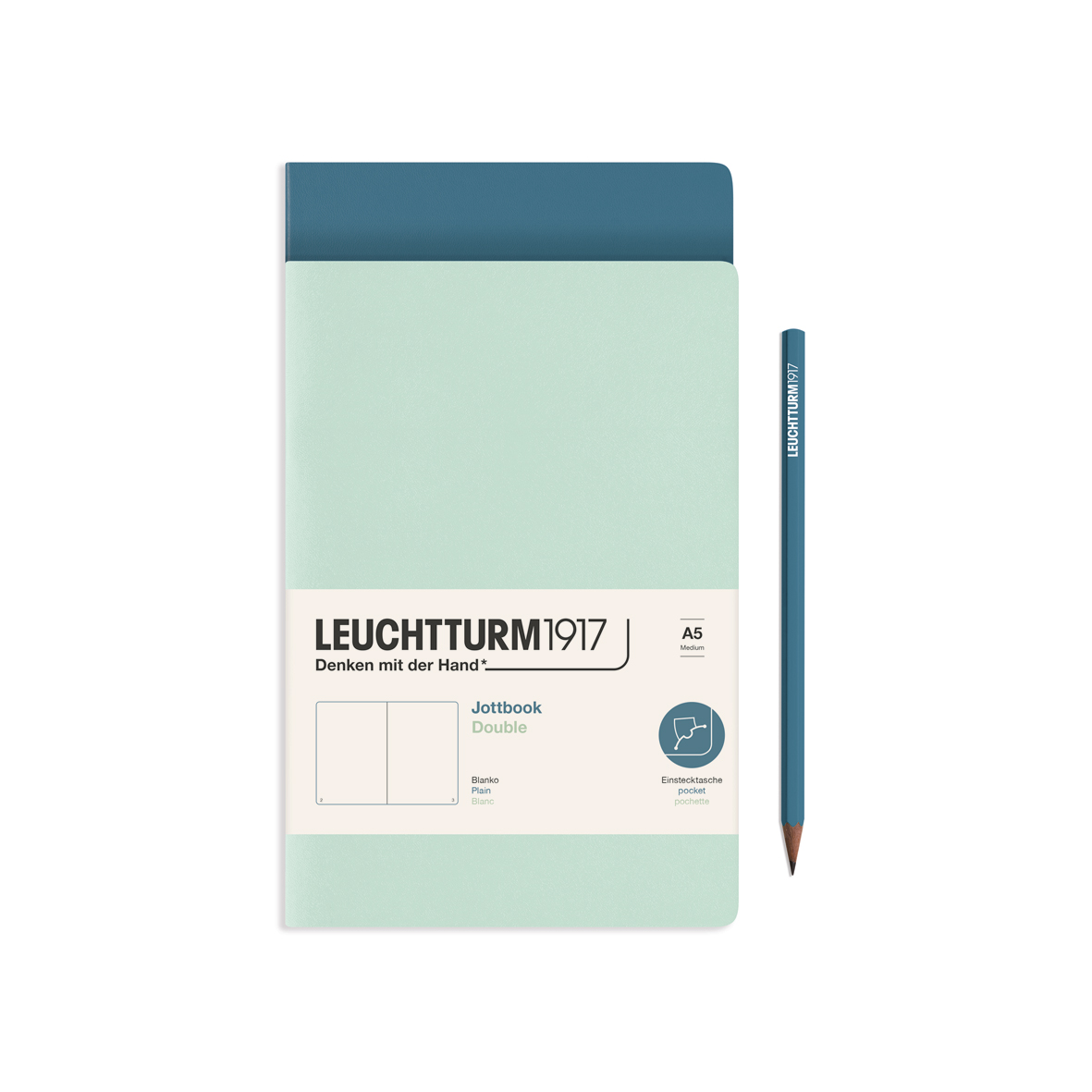 Jotbook (A5) Mint Green and Stone Blue, Plain, 59 pages, double pack ...